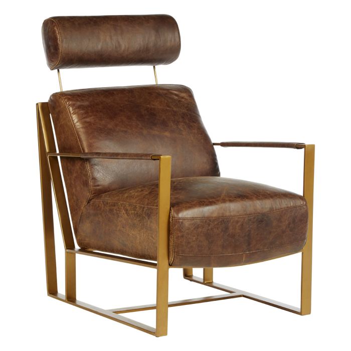 Brogan Industrial Style Brown Leather Lounge Chair– Indigo Lounge