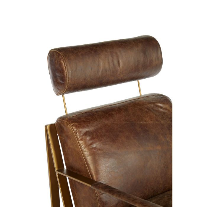 Brogan Industrial Style Brown Leather Lounge Chair– Indigo Lounge
