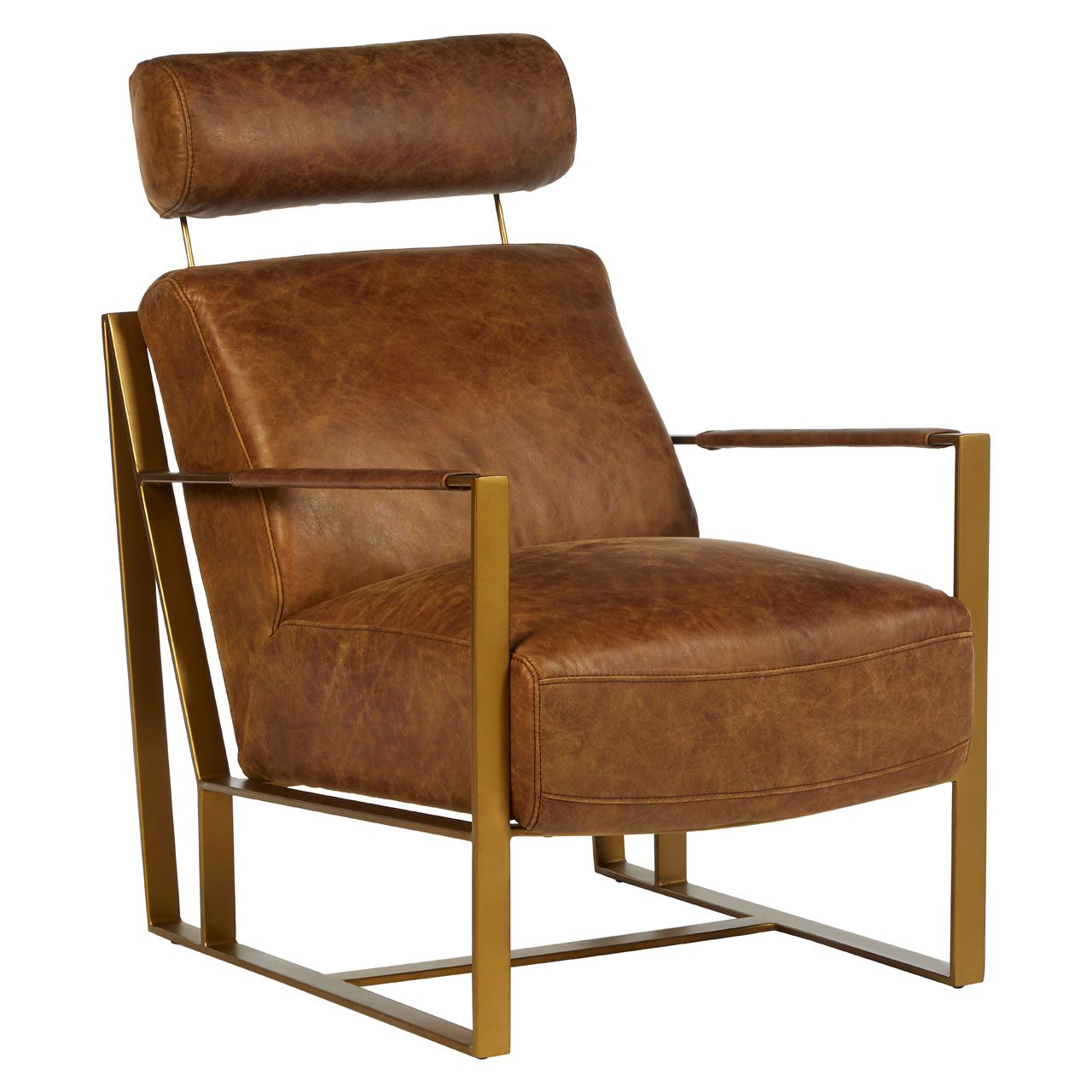 Brogan Tan Leather Industrial Lounge Chair– Indigo Lounge