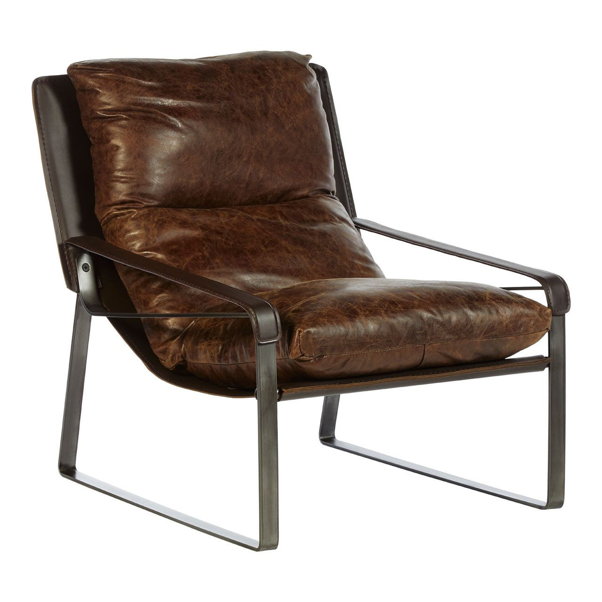 Dexter Industrial Style Brown Leather Lounge Chair– Indigo Lounge