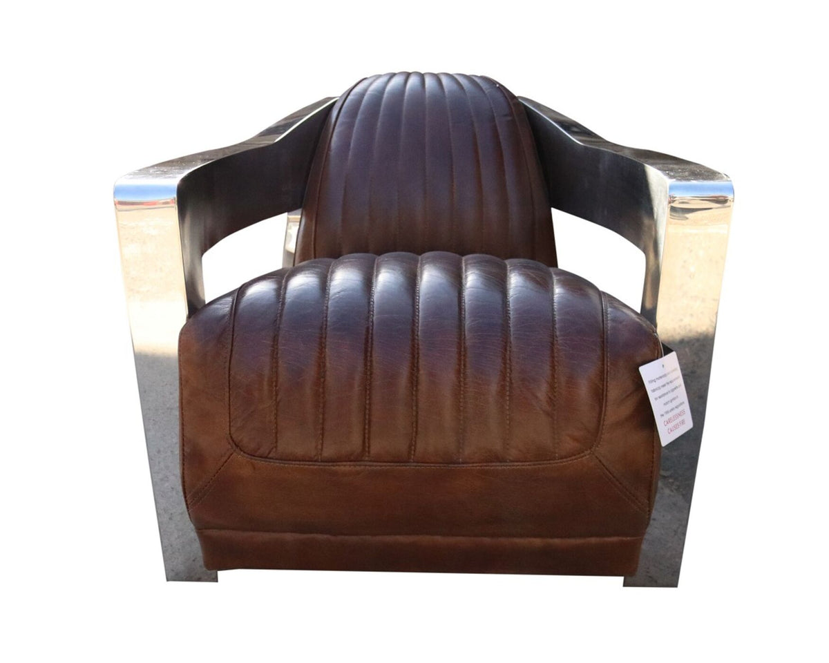 Aviator Luxury Distressed Leather Tub Chair - Brown– Indigo Lounge