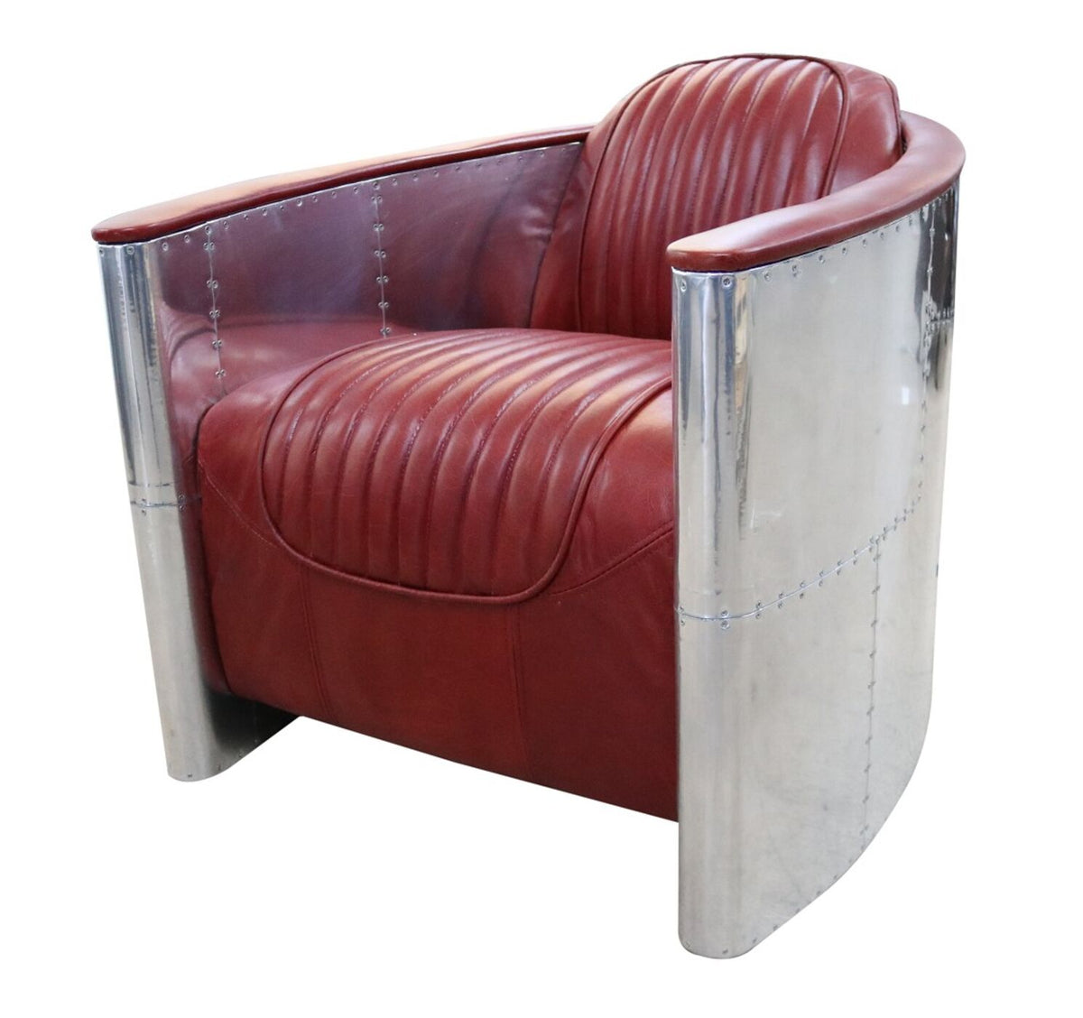Aviator Pilot Leather & Aluminium Tub Chair - Vintage Red– Indigo Lounge