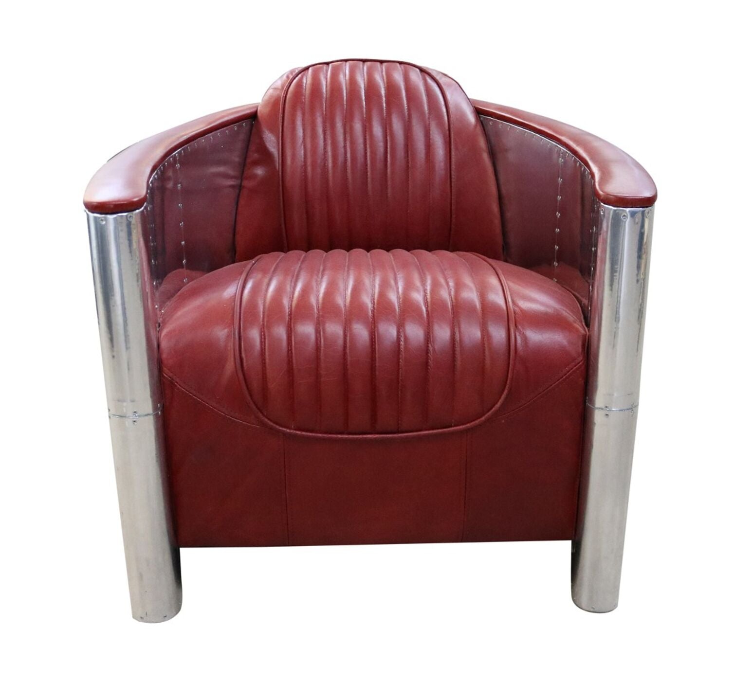 Aviator Pilot Leather & Aluminium Tub Chair - Vintage Red– Indigo Lounge