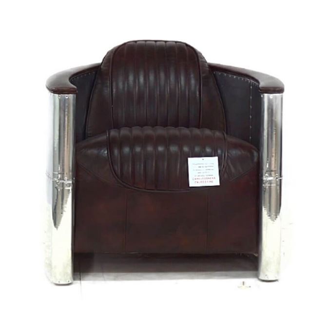 Aviator Pilot Leather & Aluminium Tub Chair - Tobacco Brown– Indigo Lounge